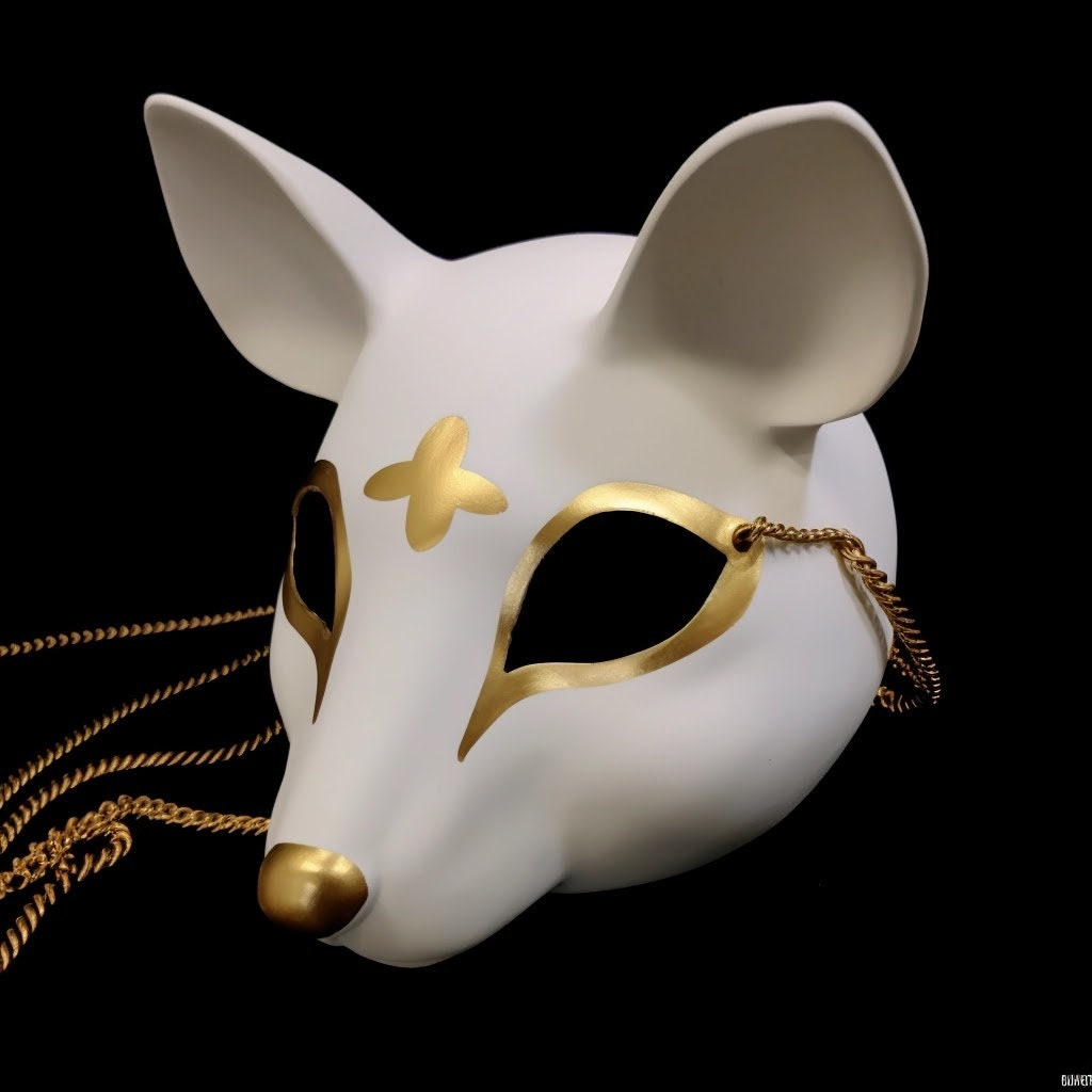Embrace Enchanting Whimsy Elegant White Mouse Mask, Gilded Details ...