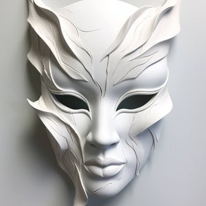 Cyborg Chic: Elegant Gray Humanoid Mask, Non-human Features, Ruffles ...