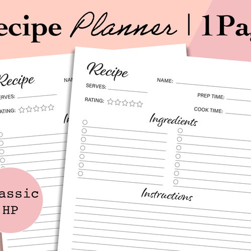 Classic Happy Planner Recipe Printable Page Recipe Template - Etsy