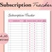 Subscription Tracker Printable, Membership Tracker, Subscription ...