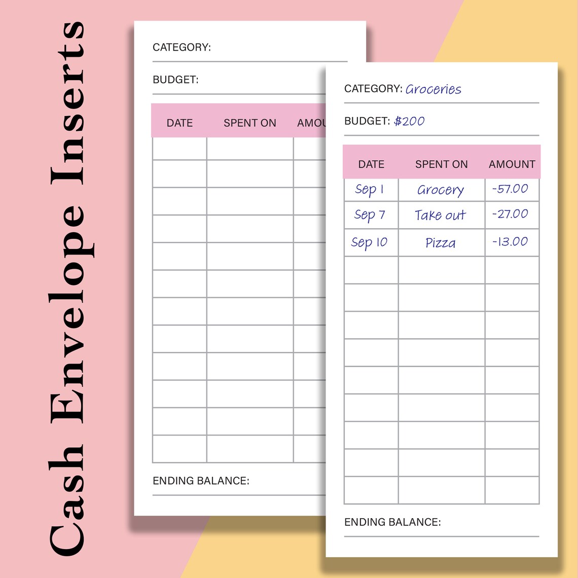 Vertical Cash Envelope Printable Insert for Budgeting and Expense ...