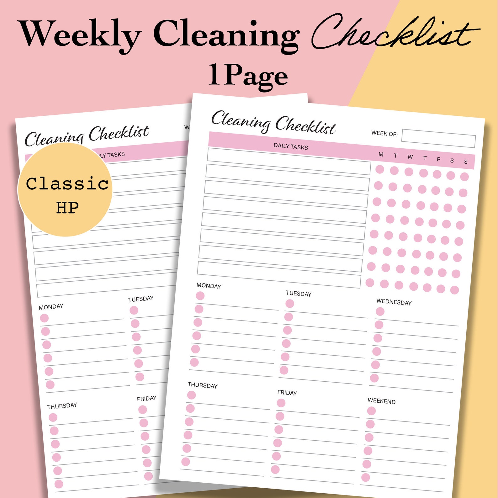 Classic Happy Planner Weekly Cleaning Checklist, Daily Weekly Cleaning ...