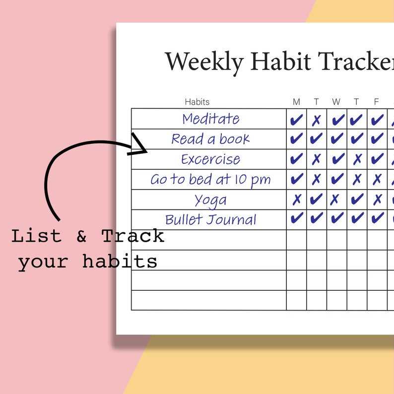 Weekly Habit Tracker Printable Daily Habit Tracker Printable - Etsy