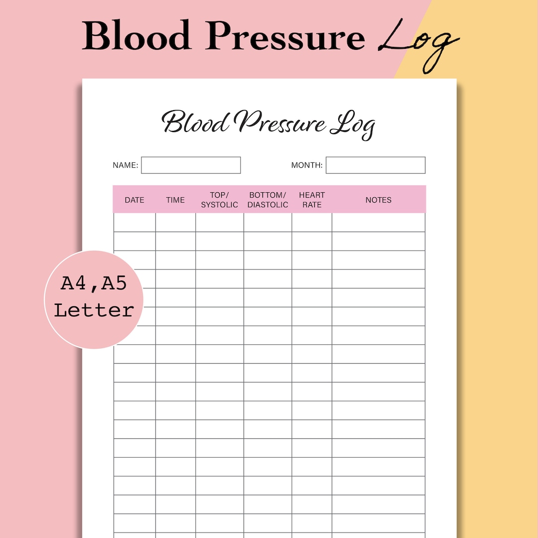 Blood Pressure Log, Blood Pressure Printable Planner, Daily Weekly ...