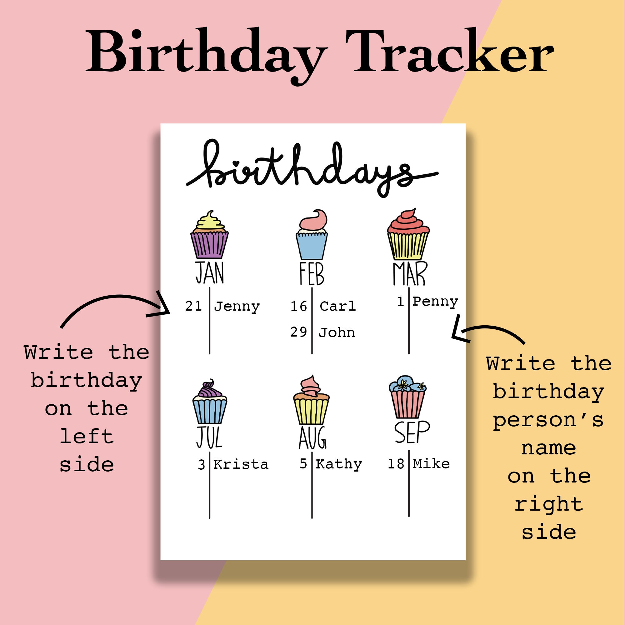 Birthday Tracker Printable, Birthday Tracker Planner, Birthday Log ...