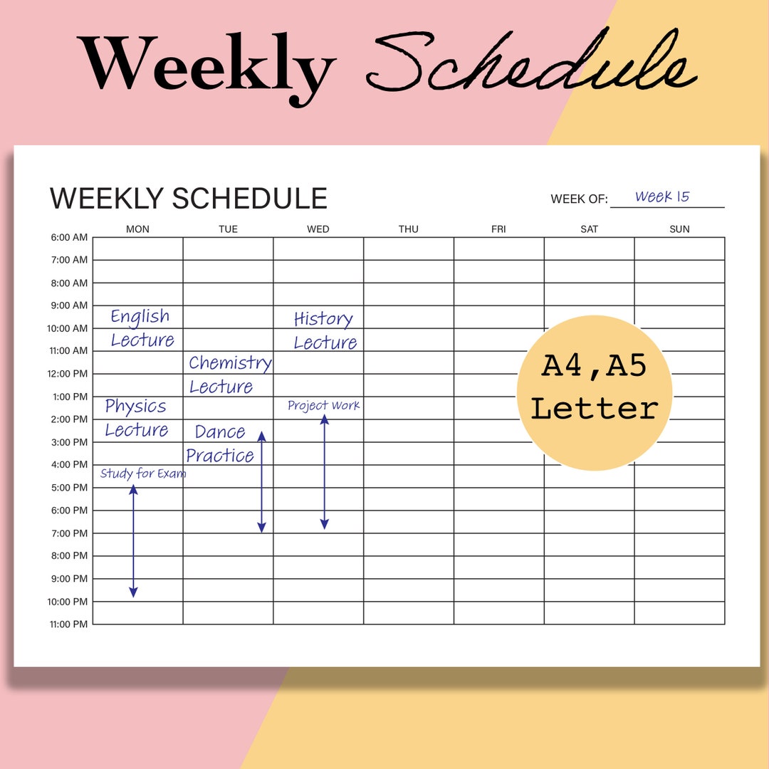 Weekly Schedule Landscape Printable, A5 Week on One Page, A5 Weekly ...