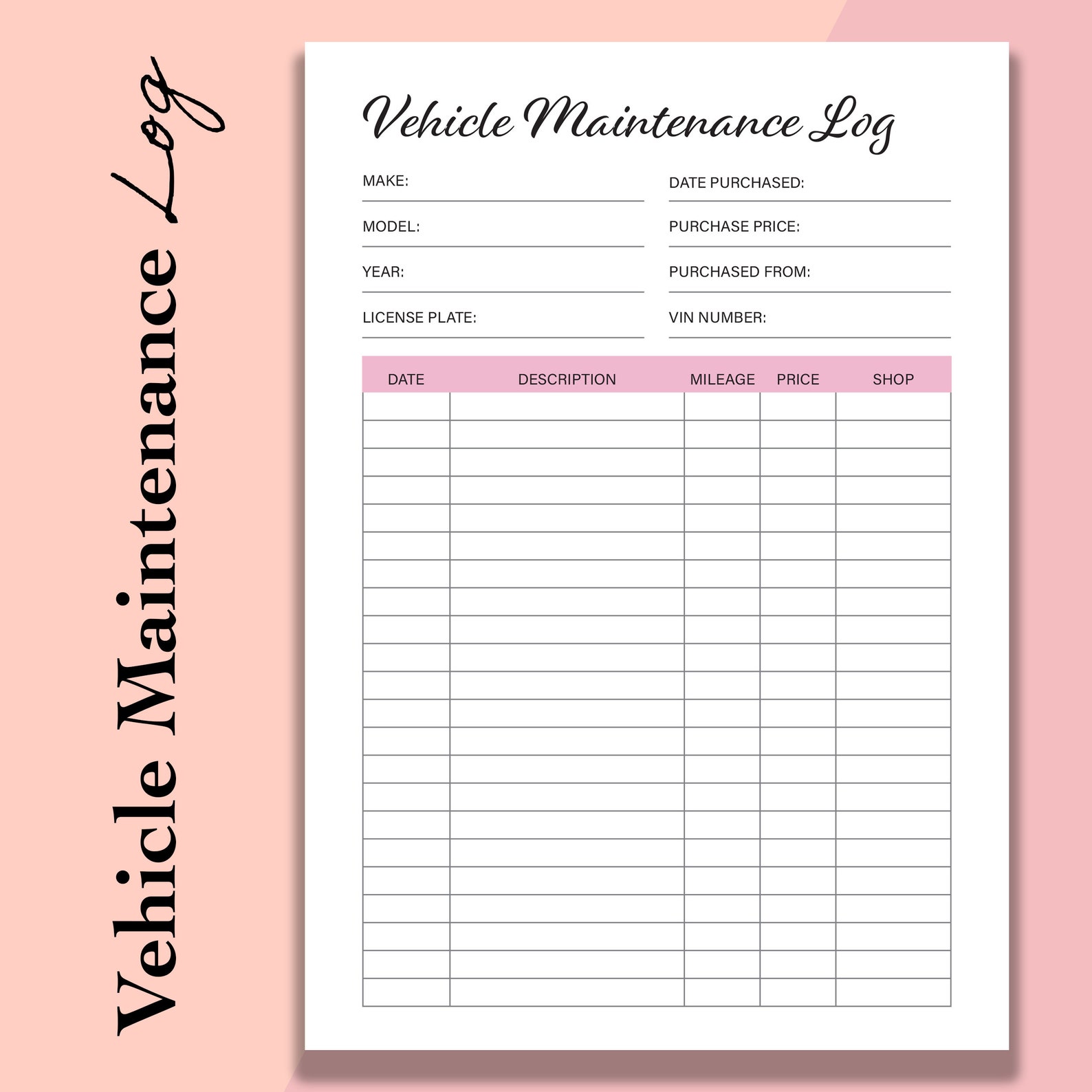 Vehicle Maintenance Log, Car Maintenance Log Printable, Auto Repairs ...