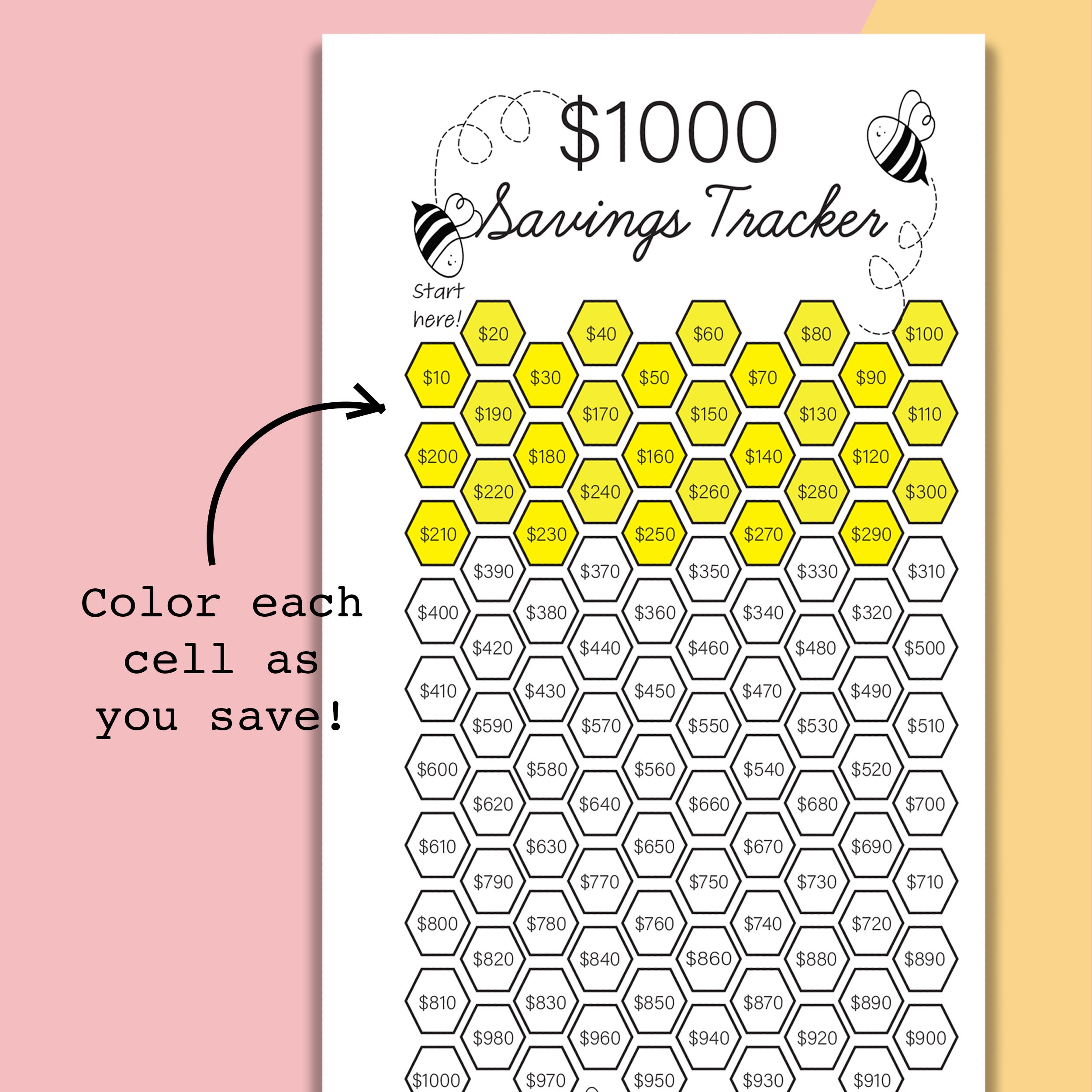 Personal Size 1k Savings Tracker Printable, 1000 Savings Challenge ...