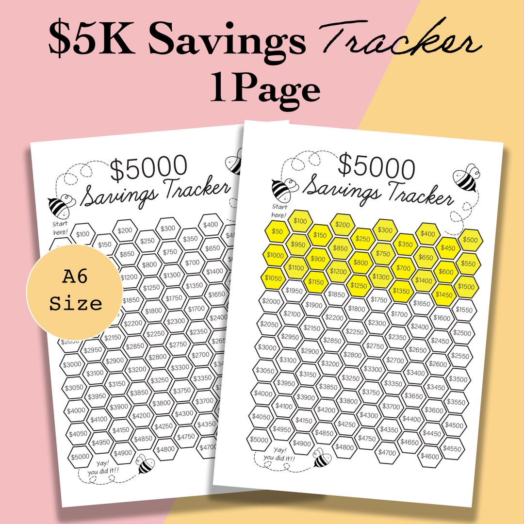 A6 5k Savings Tracker Printable, 5000 Savings Challenge Tracker, Money ...