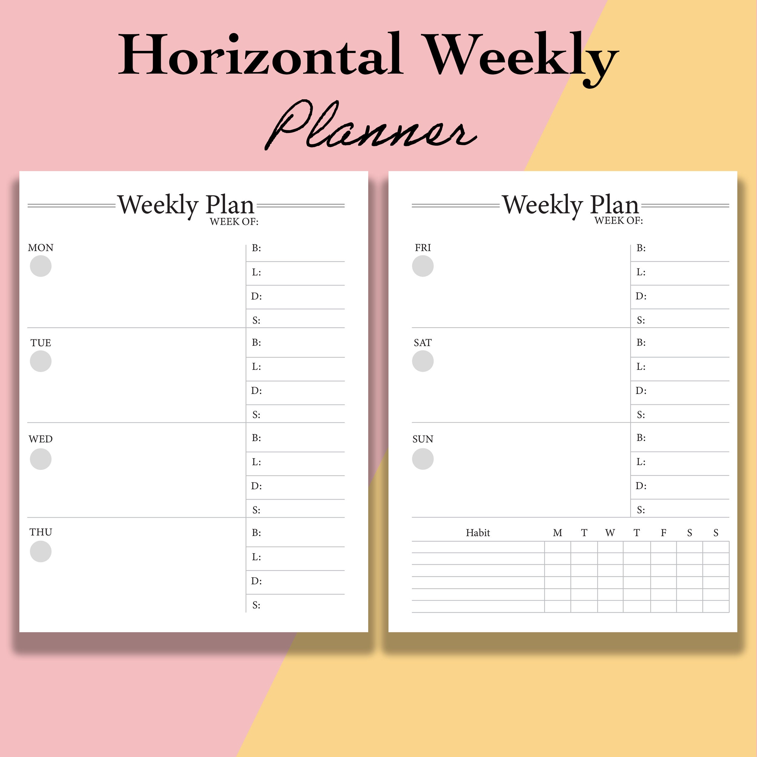 Classic Happy Planner Horizontal Insert Undated Weekly - Etsy