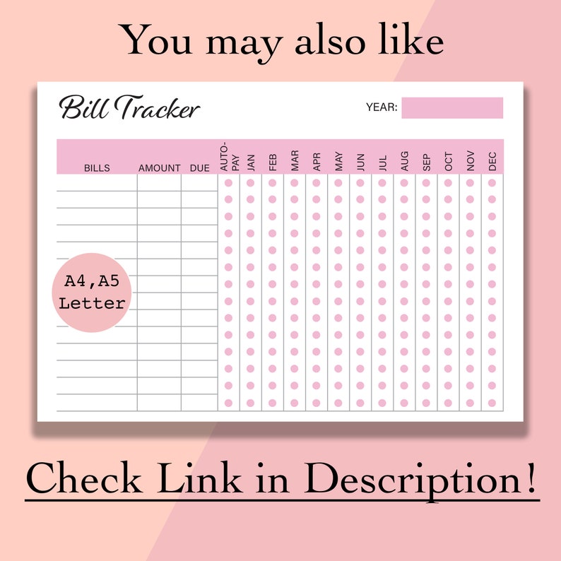 Bill Tracker Printable, Monthly/yearly Bill Organizer - A4, A5, Letter ...