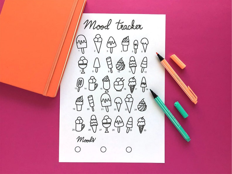 Mood Tracker Printable PDF, Monthly Mood Tracker Insert, Daily Mood ...