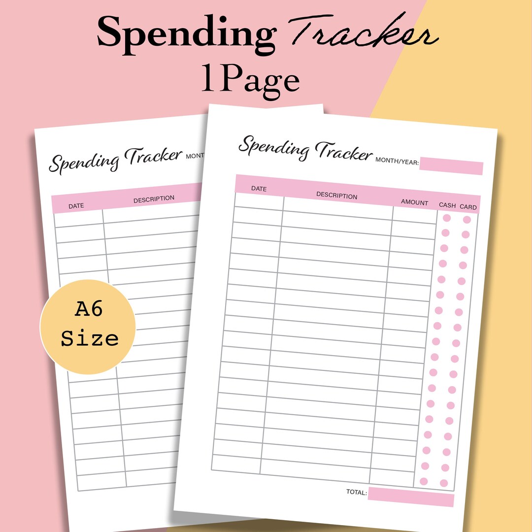 A6 Spending Tracker Insert, A6 Daily Monthly Spending Log PDF, A6 ...