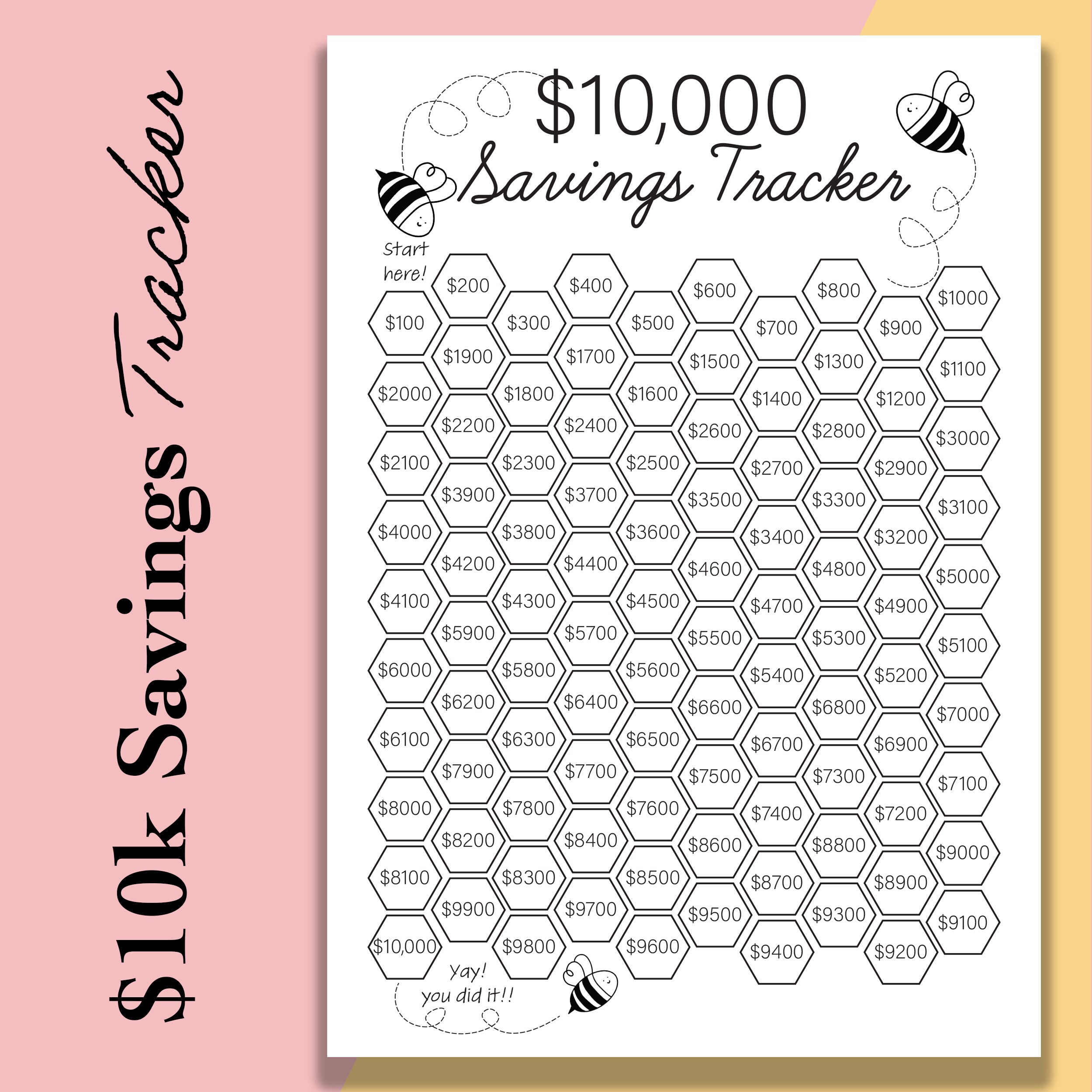 10k Savings Tracker Printable 10000 Savings Challenge Etsy Canada
