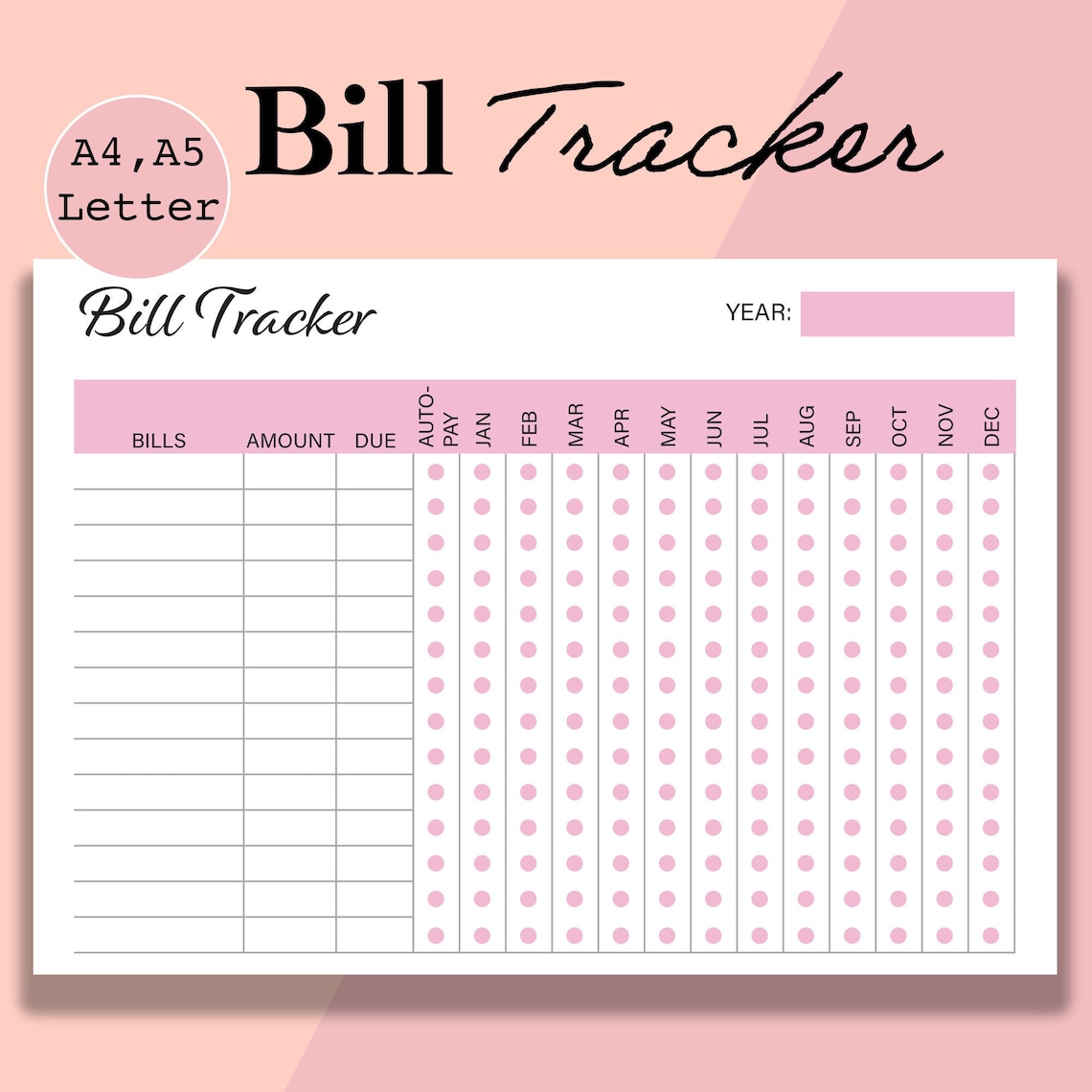 Bill Tracker Printable Inserts, Monthly/yearly Bill Organizer, Bill Pay ...