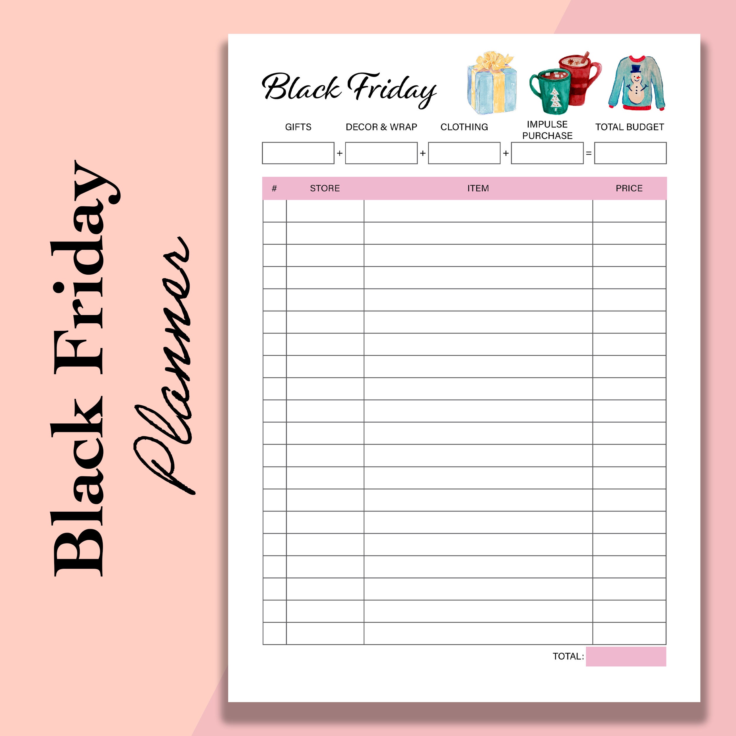 Black Friday Planner Printable, Christmas Gift Shopping List, Cyber ...