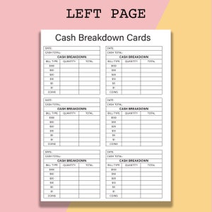 Cash Breakdown Count Sheet Printable, Cash Breakdown Cards PDF, Cash ...