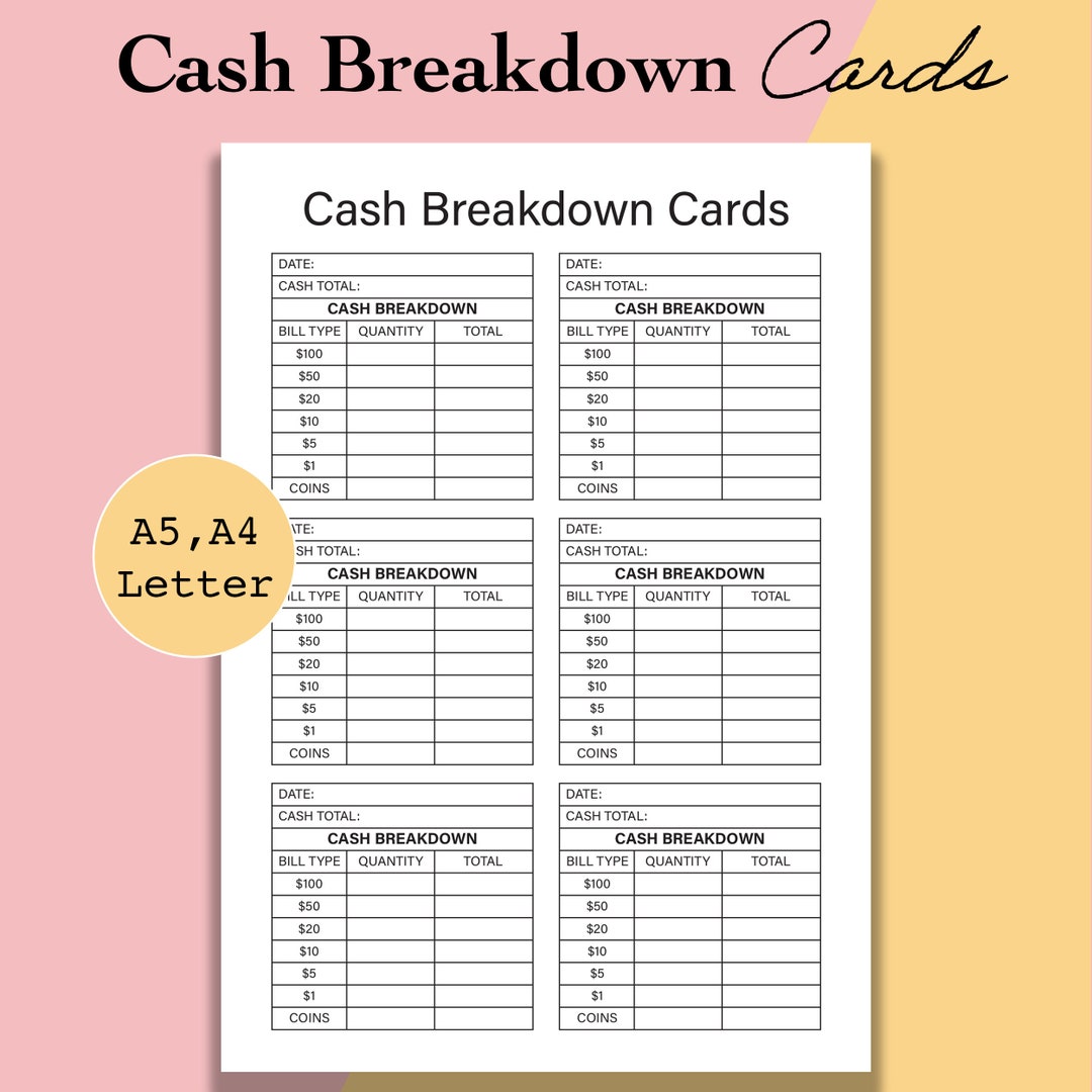 Cash Breakdown Count Sheet Printable, Cash Breakdown Cards PDF, Cash ... Cash Breakdown Count Sheet Printable, Cash Breakdown Cards PDF, Cash ...