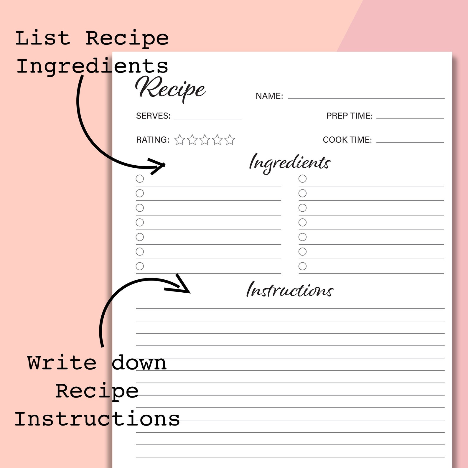 Classic Happy Planner Recipe Printable Page, Recipe Template PDF ...