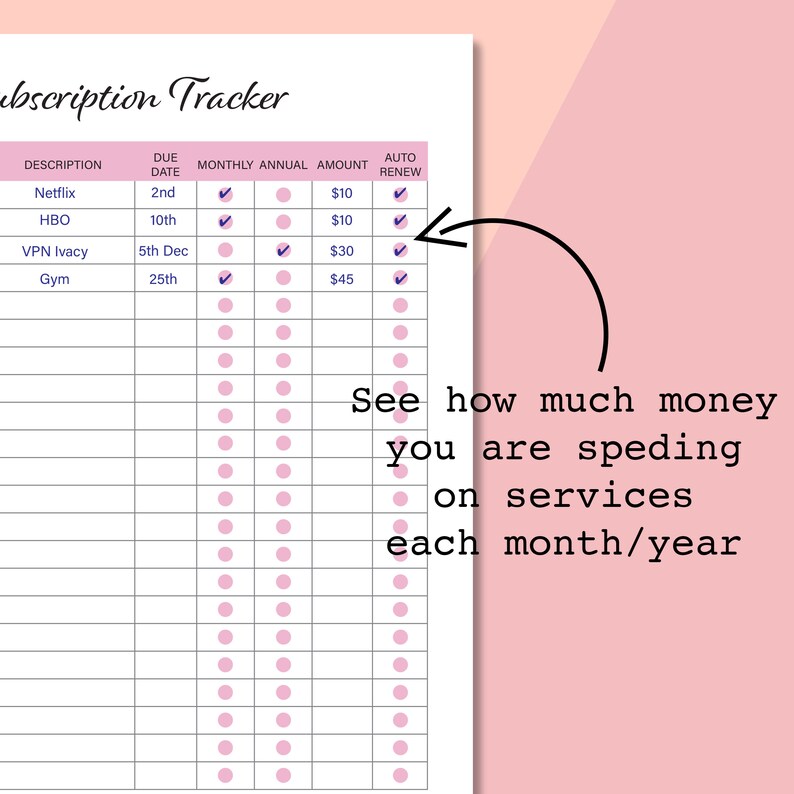 Subscription Tracker Printable, Membership Tracker, Subscription ...