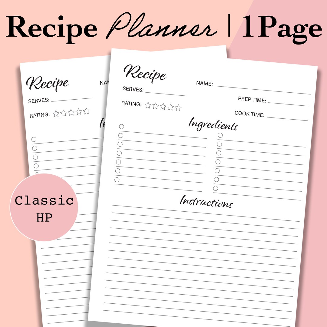 Classic Happy Planner Recipe Printable Page, Recipe Template PDF ...
