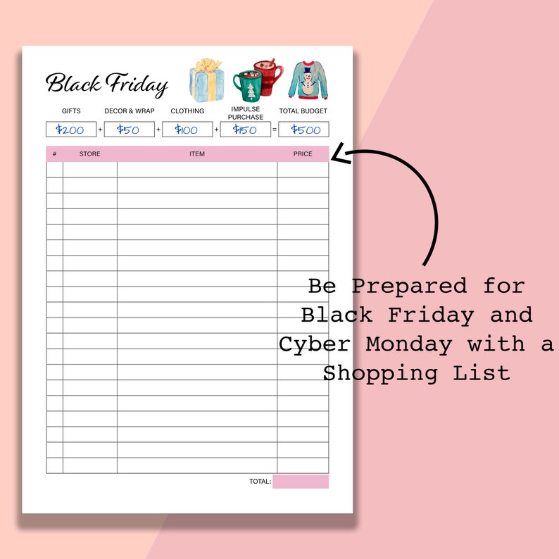 Black Friday Planner Printable, Christmas Gift Shopping List, Cyber ...