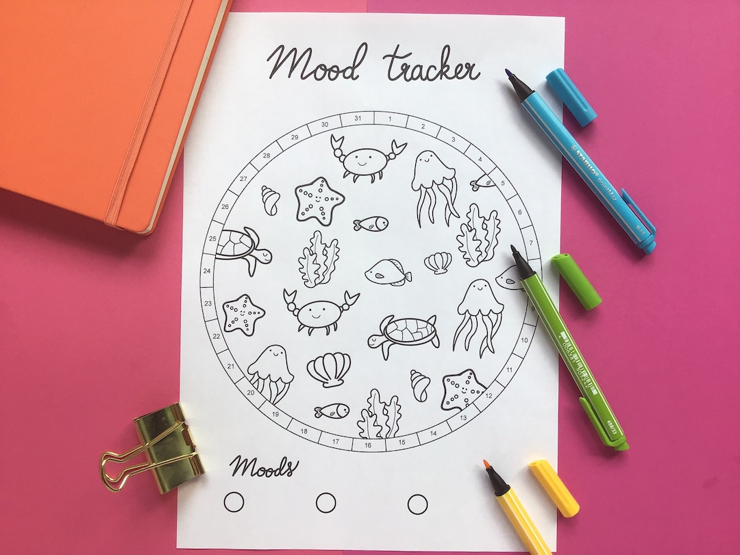 Sea Creatures / Ocean Theme Monthly Mood Tracker Printable Insert for ...