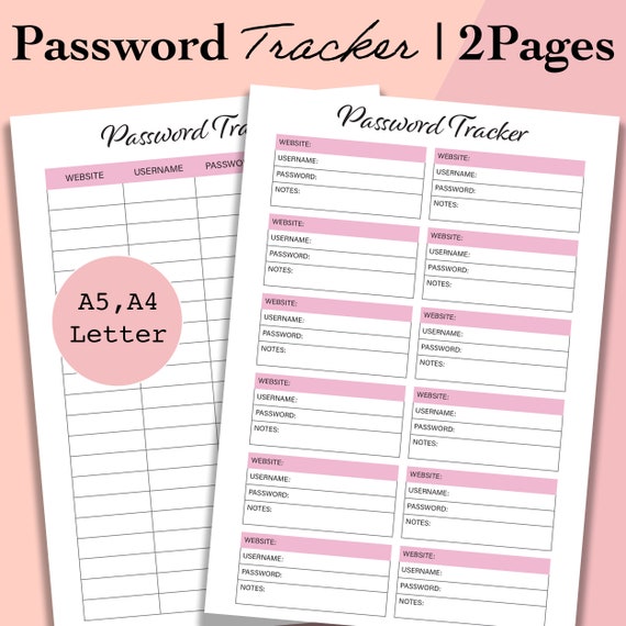 Password Tracker Printable Password Tracker Insert Password - Etsy
