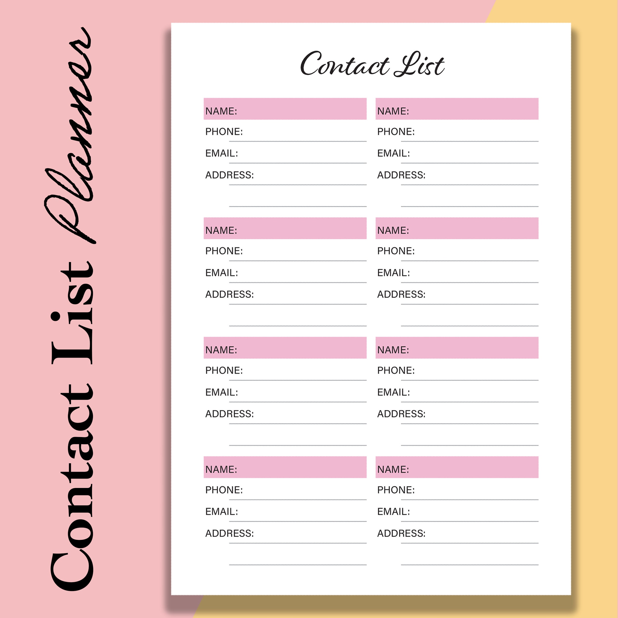 Printable Contact List, Address Book Printable, Client, 09/14/2023