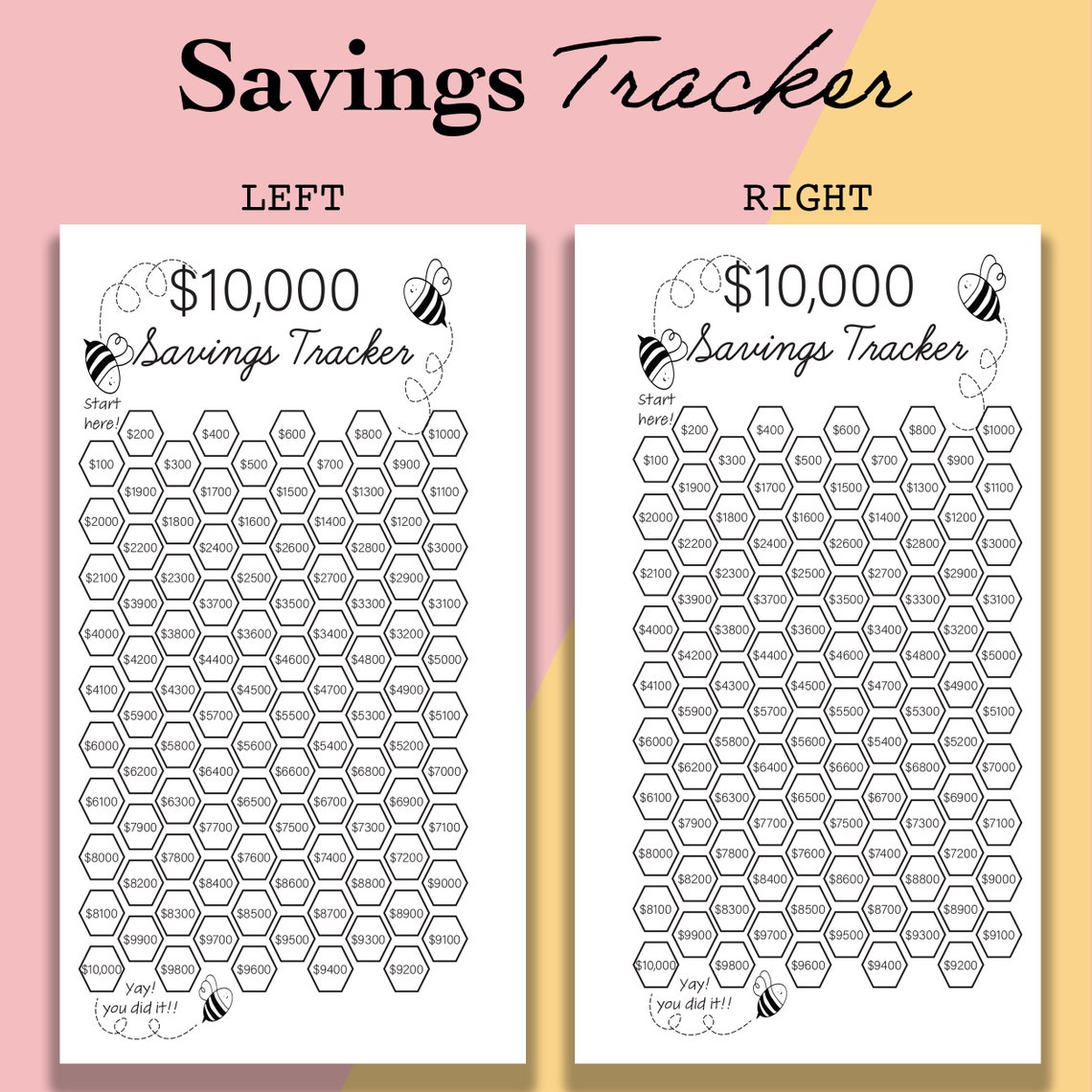 Personal Size 10k Savings Tracker Printable, 10000 Savings Challenge ...