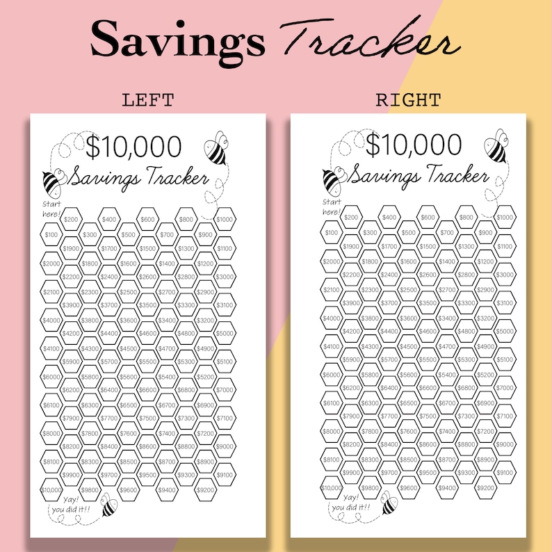Personal Size 10k Savings Tracker Printable, 10000 Savings Challenge ...