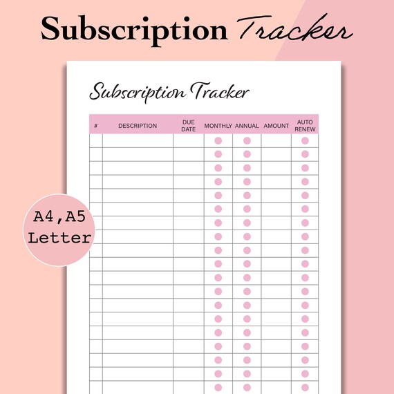 Subscription Tracker Instant Download Subscription Template Editable ...