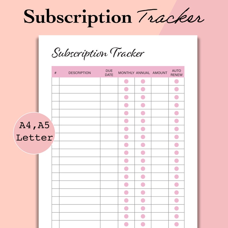 Subscription Tracker Printable, Membership Tracker, Subscription ...