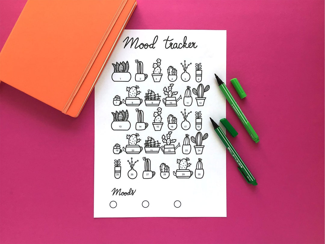 Mood Tracker Printable PDF, Monthly Mood Tracker Insert, Daily Mood ...