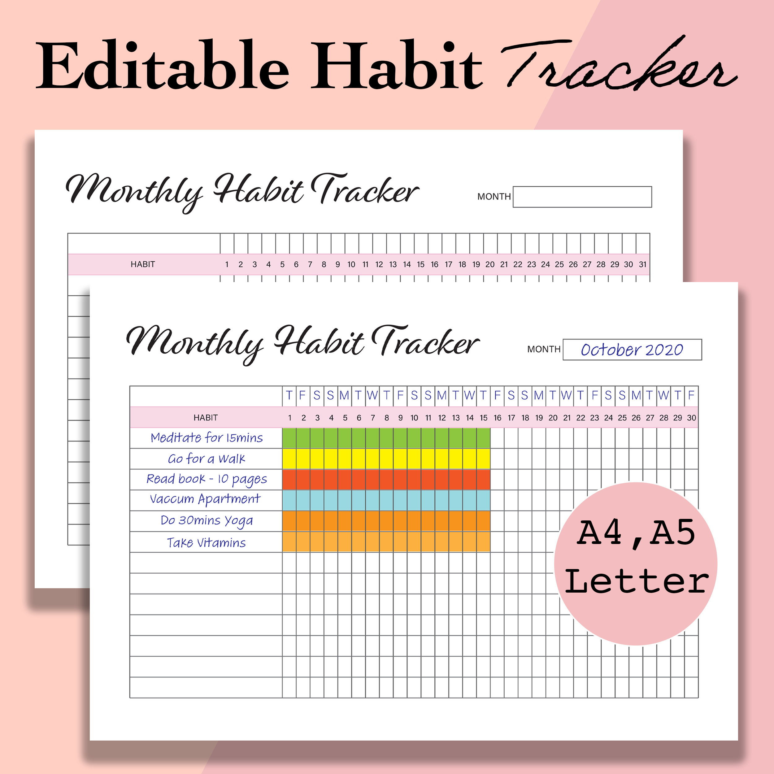 Editable Monthly Habit Tracker Printable, Daily Habit Tracker PDF, Goal ...