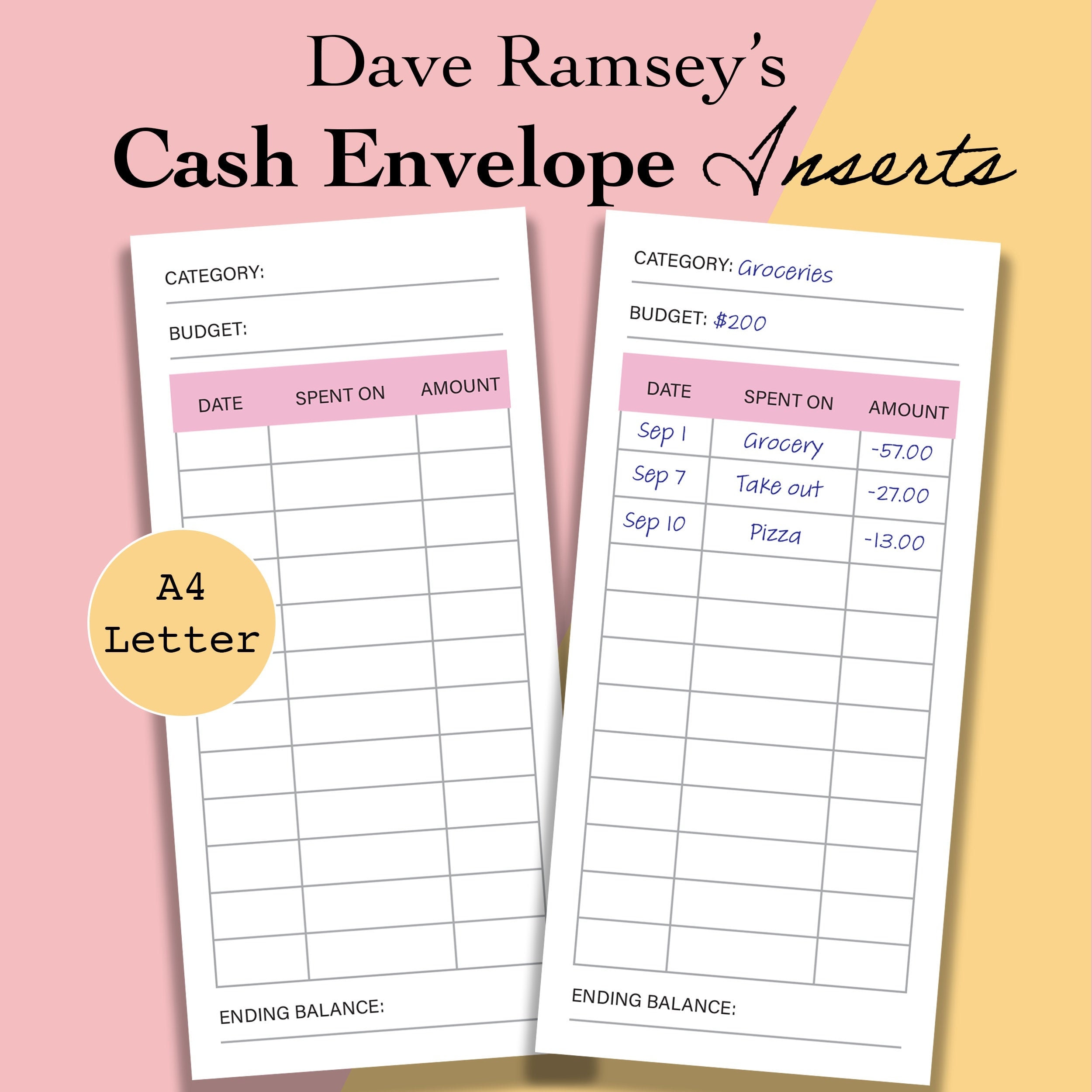 Vertical Cash Envelope Printable Insert for Budgeting and Expense ...