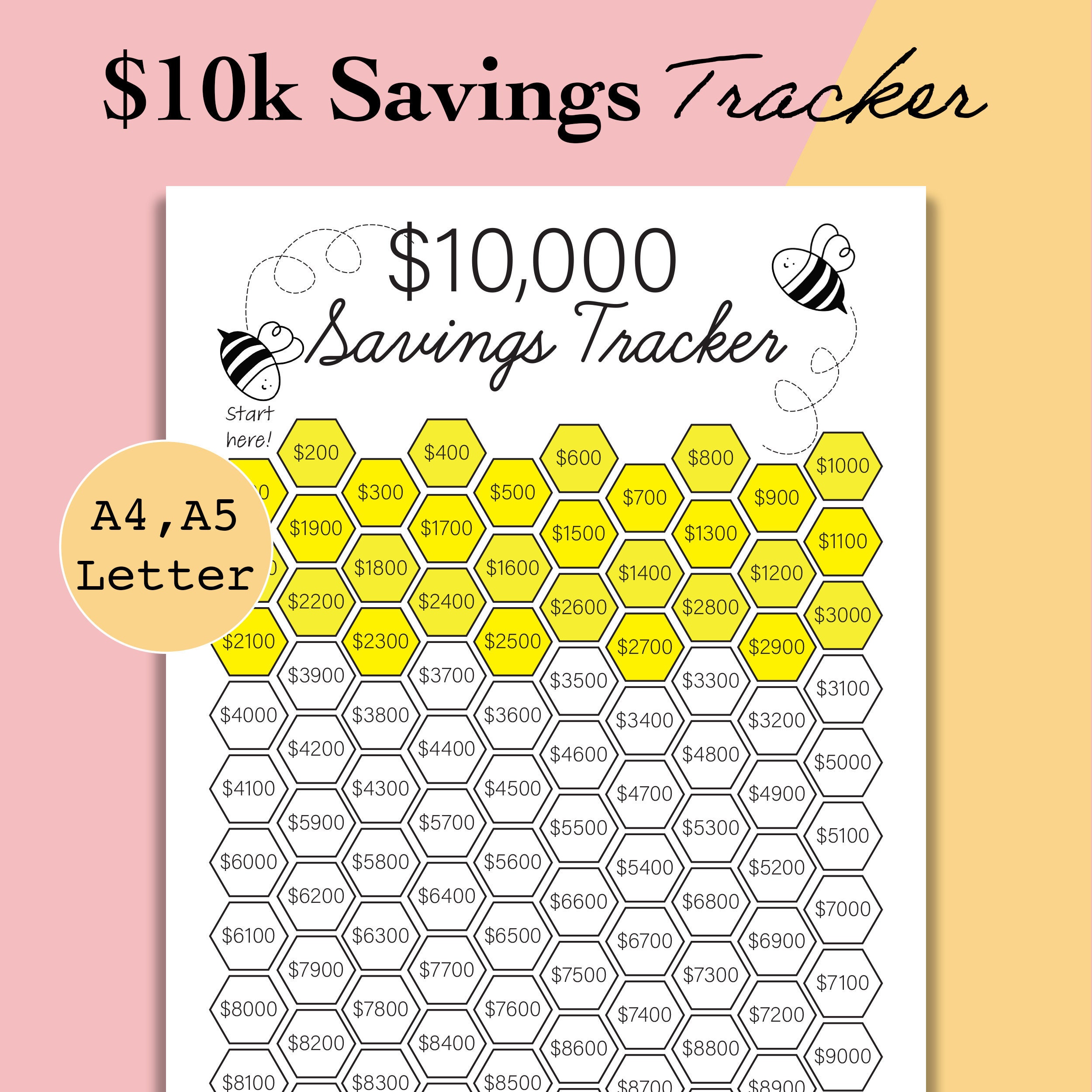 10k Savings Tracker Printable 10000 Savings Challenge - Etsy Canada