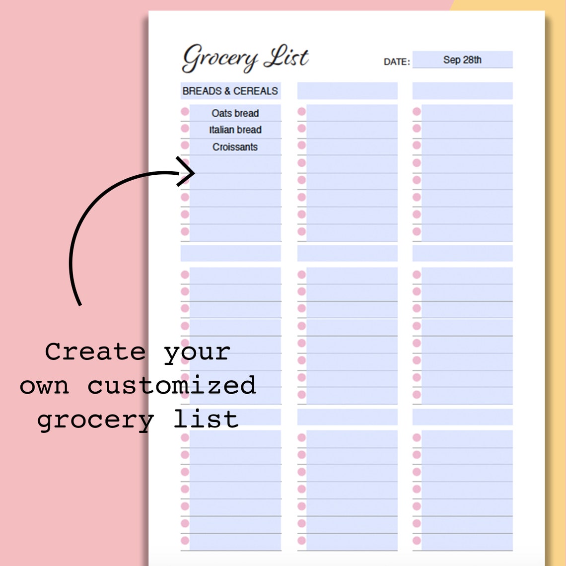 Editable Meal Planner Printable and Grocery List Weekly Menu - Etsy