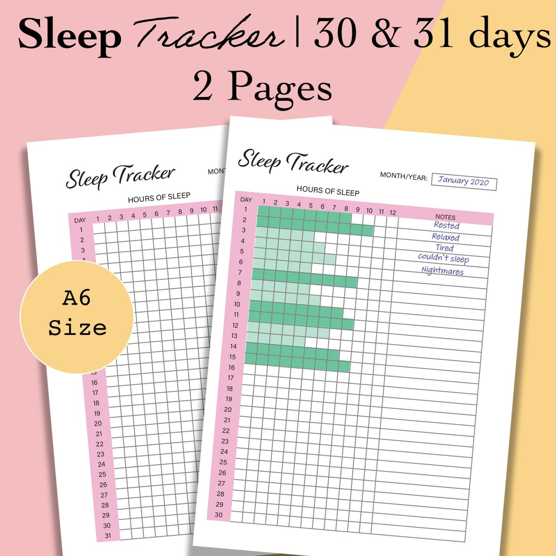 A6 Sleep Tracker Printable, Daily Sleep Log PDF, Sleep Journal Template ...