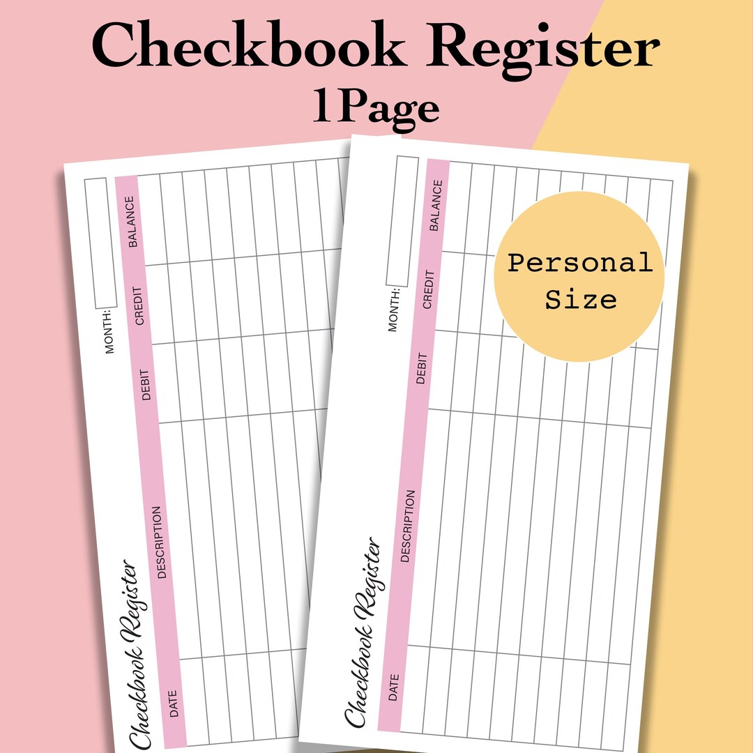 Personal Size Checkbook Register Printable, Checkbook Register Book ...