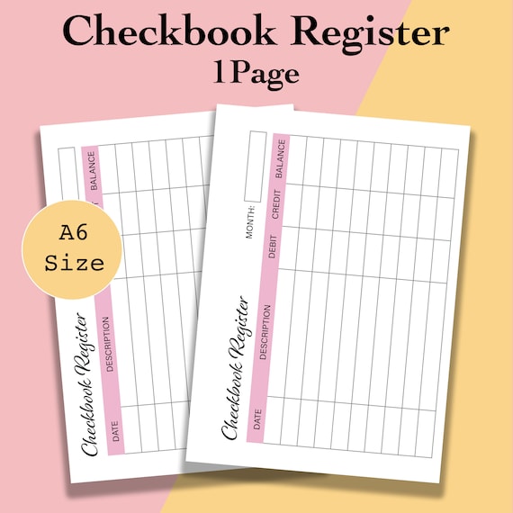 A6 Check Register Printable Planner Checkbook Register Book - Etsy