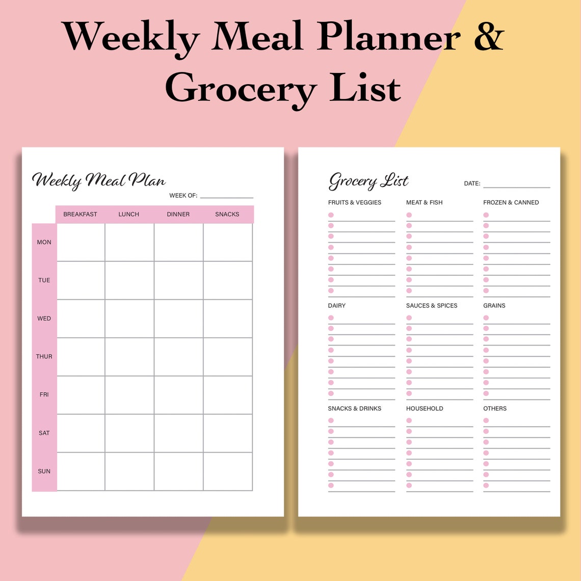 A6 Weekly Meal Planner Printable and Grocery List Weekly Menu | Etsy