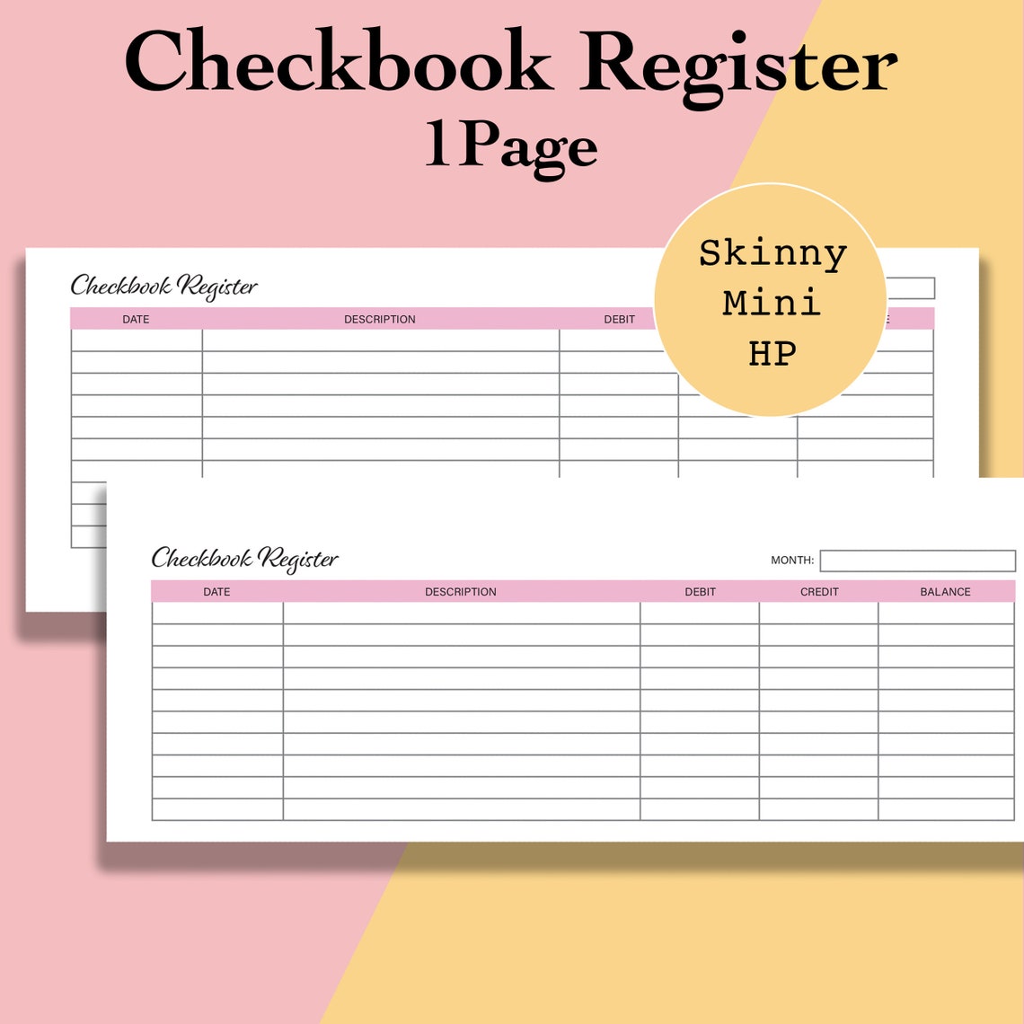 Skinny Mini HP Check Register Printable Planner Checkbook - Etsy