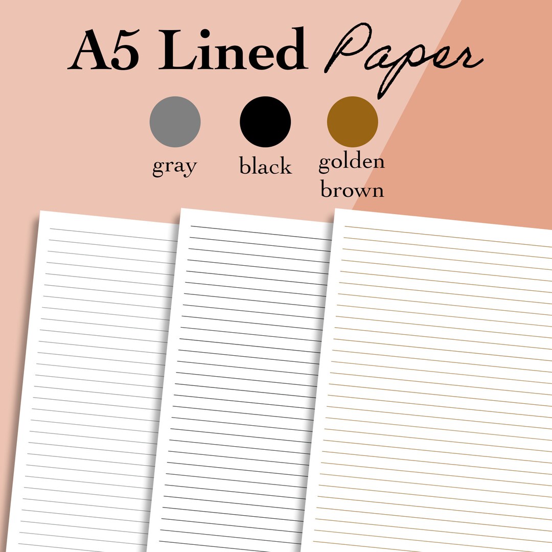 A5 Lined Paper Printable, A5 Journal Ruled Paper Inserts PDF, A5 Plain ...