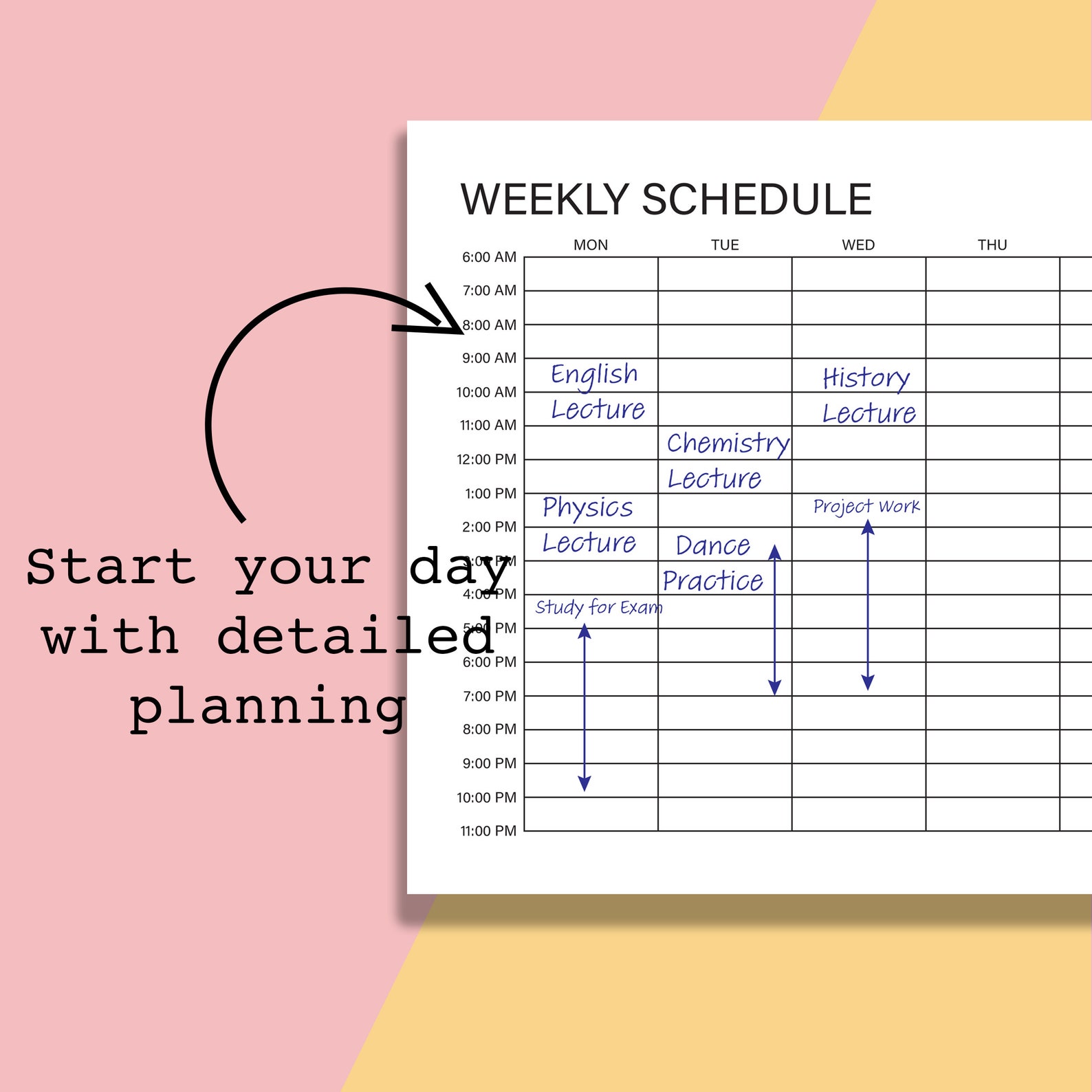 Weekly Schedule Landscape Printable, A5 Week on One Page, A5 Weekly ...