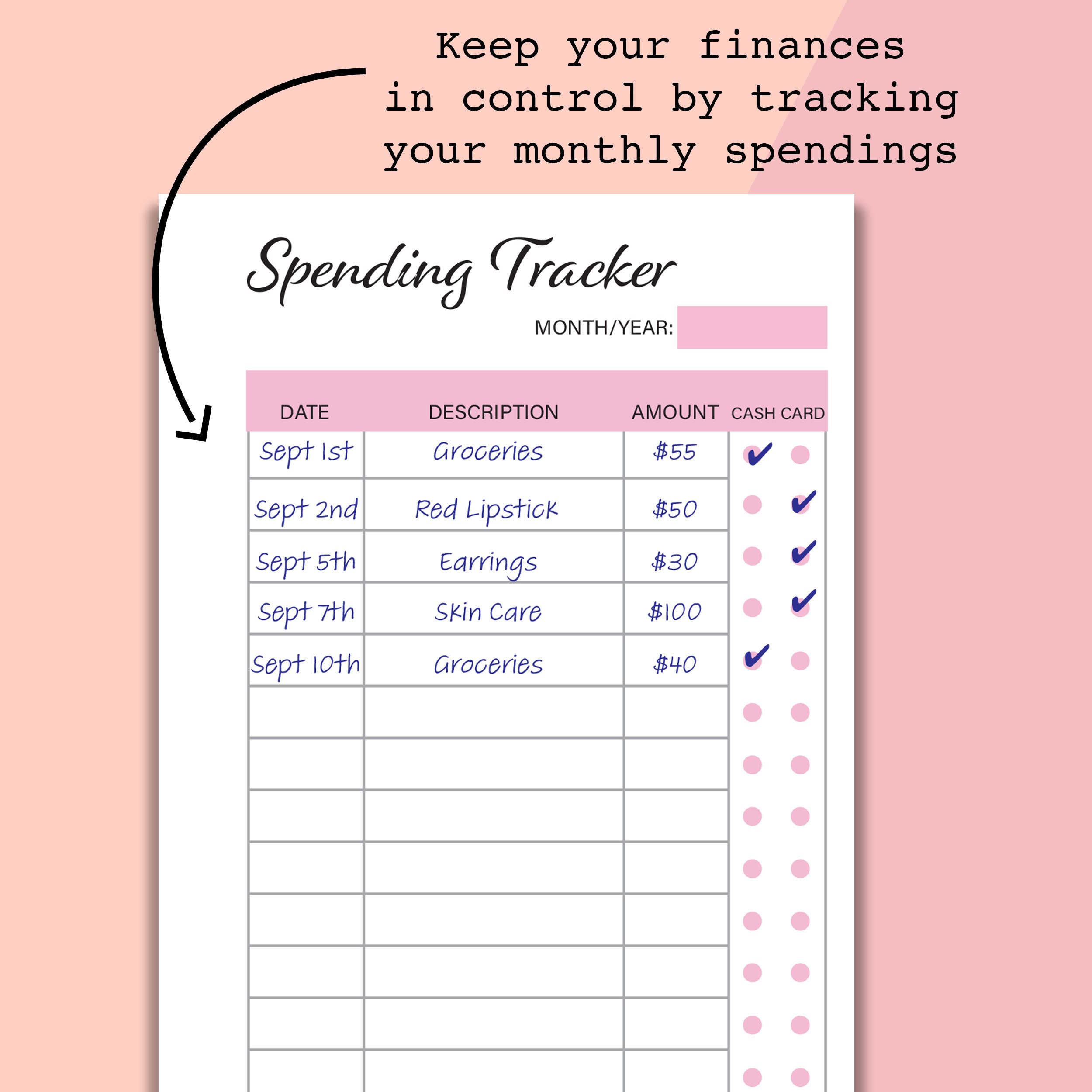 Personal Size Spending Tracker Inserts, Personal Expense Tracker ...