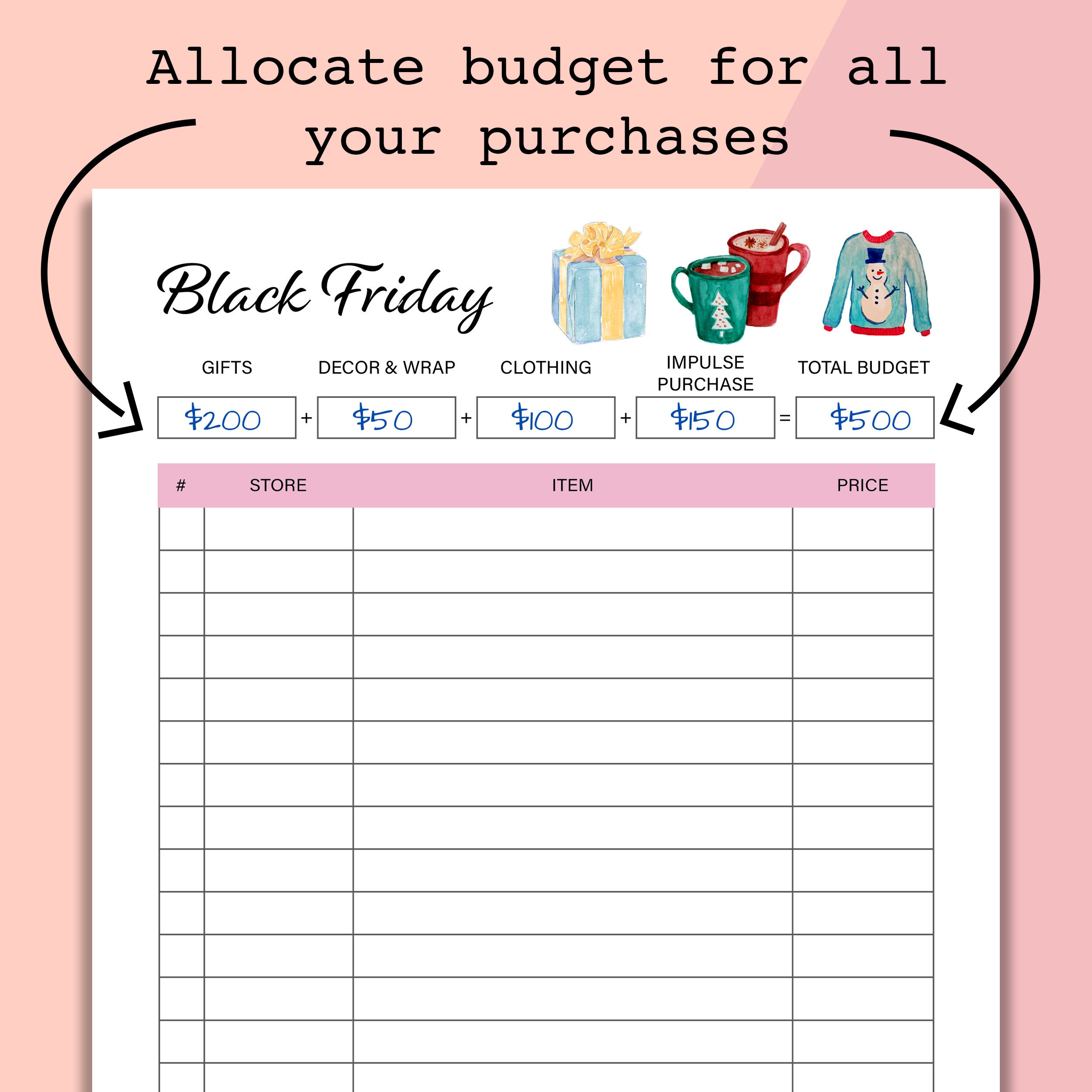 Black Friday Planner Printable, Christmas Gift Shopping List, Cyber ...
