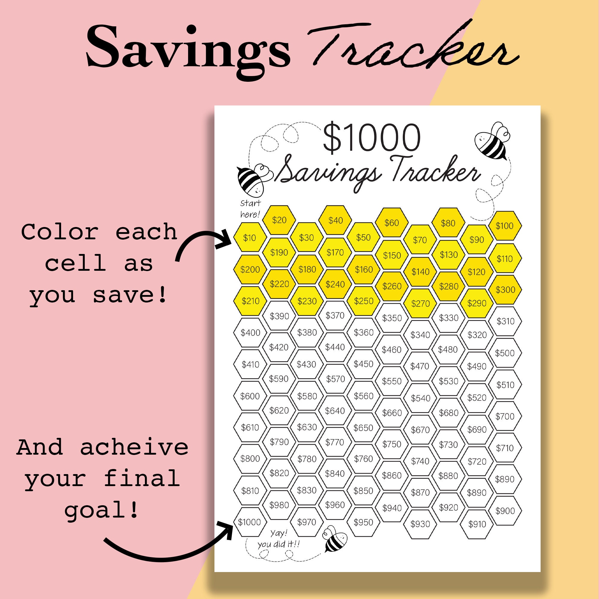 1k Savings Tracker Printable, 1000 Savings Challenge Tracker, Money ...