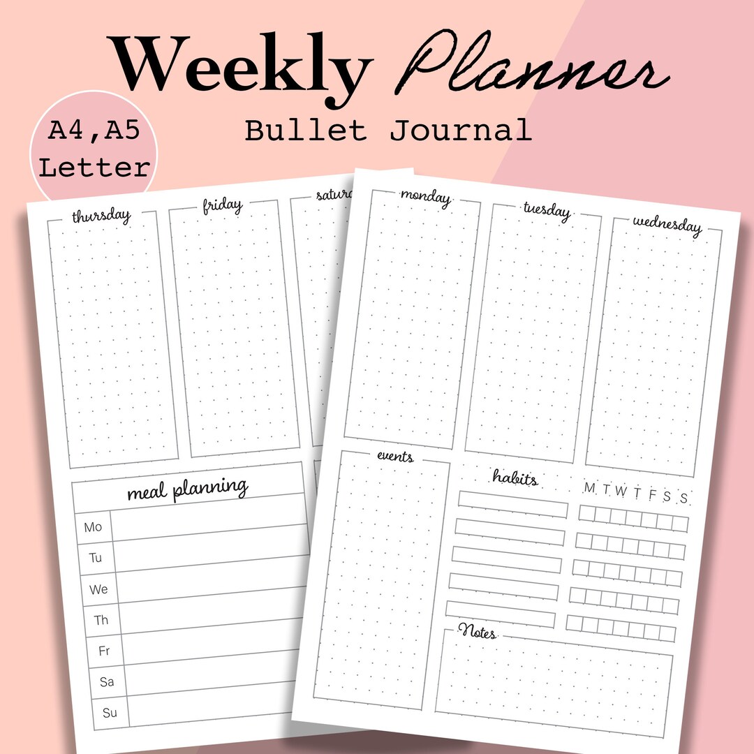 Vertical Weekly Planner Template - Bullet Journal - A4, A5, Letter - Etsy