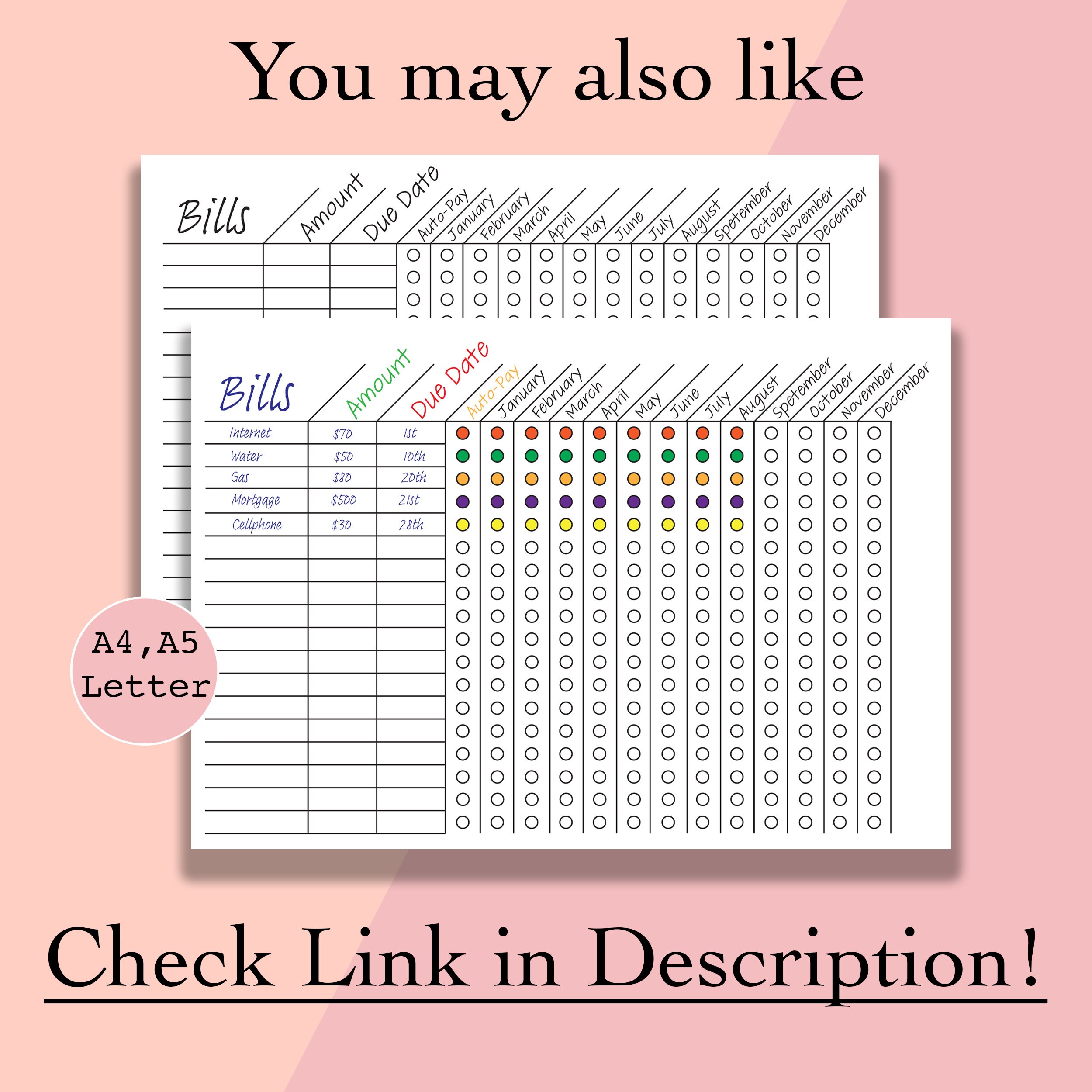 Bill Tracker Printable Inserts, Monthly/yearly Bill Organizer, Bill Pay ...